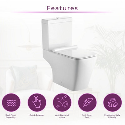 Plum&Clay Warren Modern Anti Bacterial Ceramic Close Coupled Toilet ...
