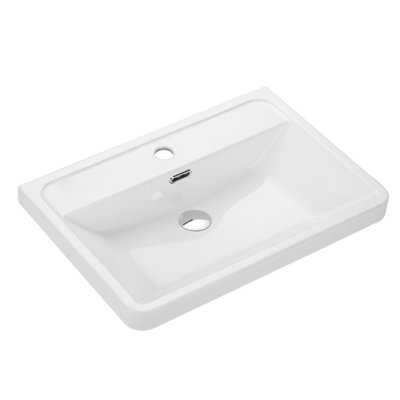 Plum&Clay White Bathroom Ceramic Basin Sink Single Tap Hole Rectangular ...
