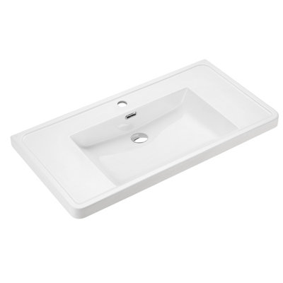 Plum&Clay White Bathroom Ceramic Basin Sink Single Tap Hole Rectangular ...