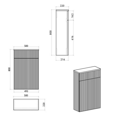 Plum&Clay Zion Fluted Grey Back to Wall Toilet WC Unit