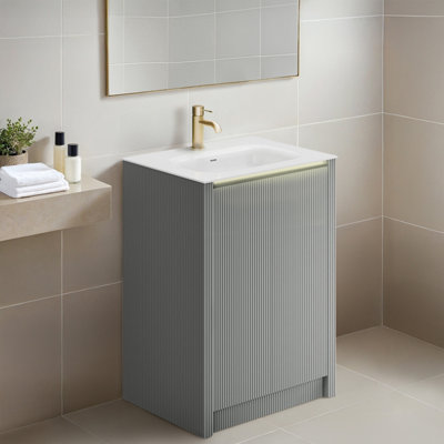 Plum&Clay Zion Fluted Grey Freestanding Vanity Unit & Basin Set (W)600mm