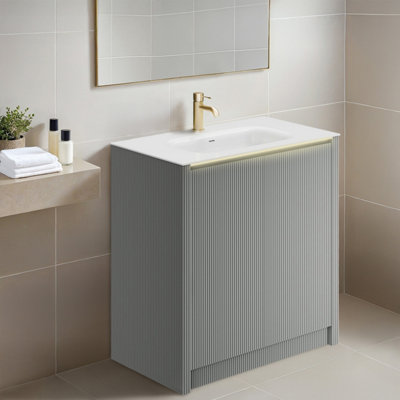 Plum&Clay Zion Fluted Grey Freestanding Vanity Unit & Basin Set (W)800mm