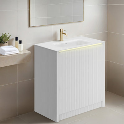 Plum&Clay Zion Fluted White Freestanding Vanity Unit & Basin Set (W)800mm