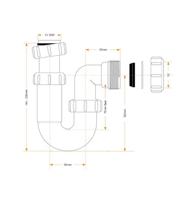 PlumbEZ Adjustable Swivel P Trap with Anti-Slip Ring, Telescopic Sink ...