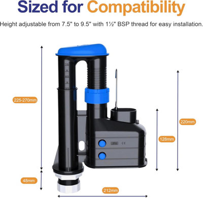 PlumbEZ Dual Flush Toilet Syphon Adjustable 7.5" to 9.5" with Internal ...