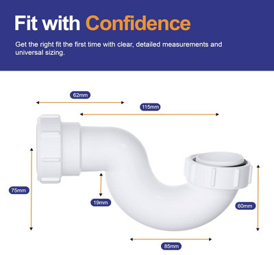 PlumbEZ Shallow P Trap 40mm (1.5") Bath and Shower Trap with Universal ...