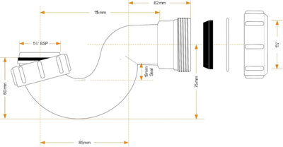 PlumbEZ Shallow P Trap 40mm (1.5") Bath and Shower Trap with Universal ...