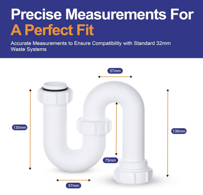 PlumbEZ Swivel S Trap 32mm (1.25") Basin Waste Sink Trap with 75mm ...