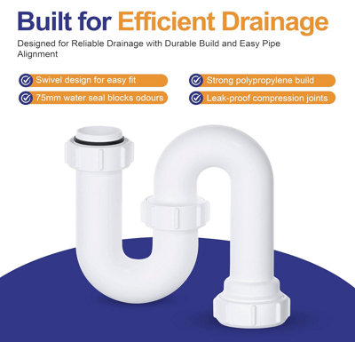 PlumbEZ Swivel S Trap 32mm (1.25") Basin Waste Sink Trap with 75mm ...