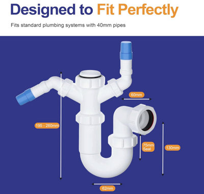 PlumbEZ Telescopic Adjustable Twin Nozzle Swivel P Trap 40mm (1.5 ...