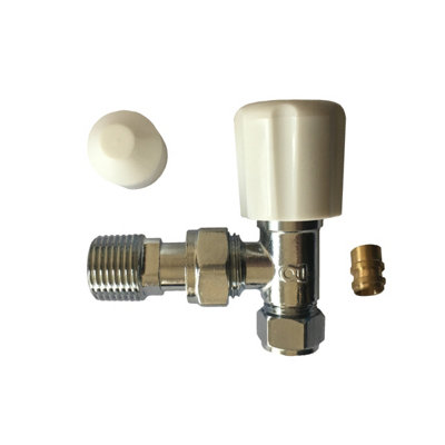 Plumbright 8/10mm White Angled Rad Valve with Lockshield & Reducer