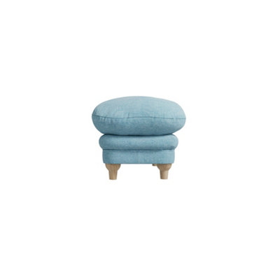 Plumpton Duck Egg Blue Footstool Chenille Upholstered With Brown Wood Legs