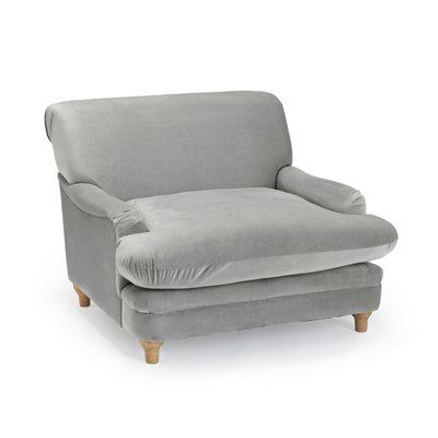 PLUMPTON GREY VELVET CHAIR - LUXURIOUS COMFORT WITH ELEGANT WOODEN LEGS