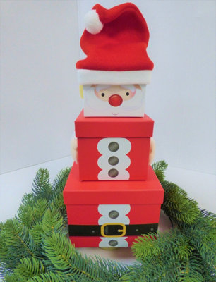 Plush Christmas Gift Boxes Santa 3 Stacking Storage Boxes