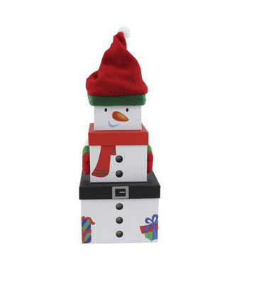 Plush Christmas Gift Boxes Snowman 3 Stacking Storage Boxes | DIY at B&Q