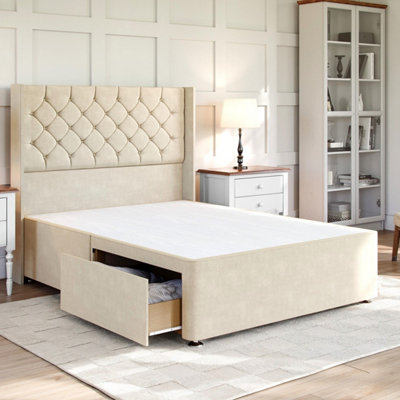 Plush Cream Platform Top Divan Bed No Storage Base 4FT6 Double ...