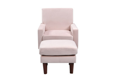 Plush velvet chair with footstool in pink