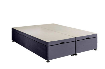 Plush Velvet Ottoman Storage Bed Base - End-Lift - 3ft Single - Grey