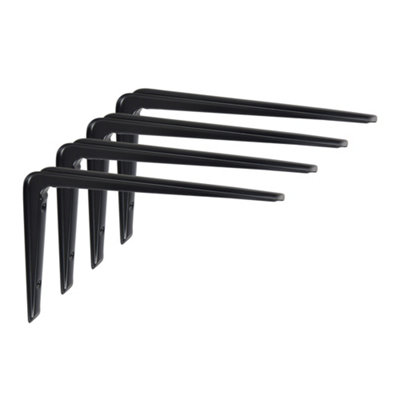 Pluto BLACK Metal Steel Shelf Wall Brackets 190mm x 270mm x 25mm - 12 Pack