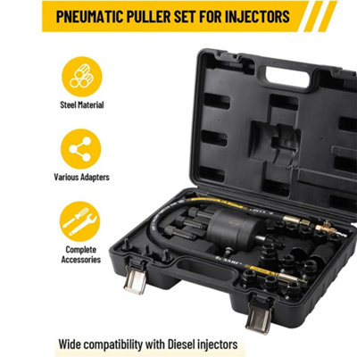 Pneumatic Injector Puller Remover Tool Set with 19 Adapters & Case