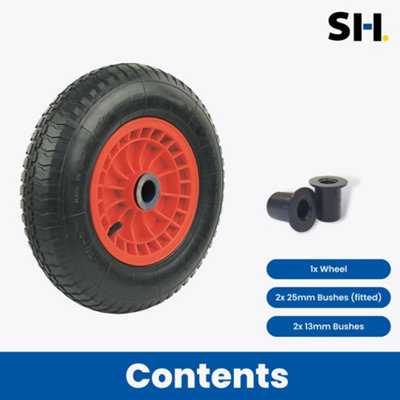 Pneumatic Wheelbarrow Wheel 350mm (14-Inch) with 25mm & 13mm Bore, 3.50 ...
