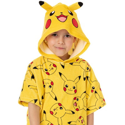 POKEMON CHILDRENS/KIDS PIKACHU HOODED TOWEL YELLOW (7-10 YEARS)