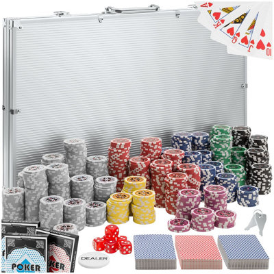 Poker Set Coloured Numbered Poker Chips Cards Deck Dice Dealer button ...