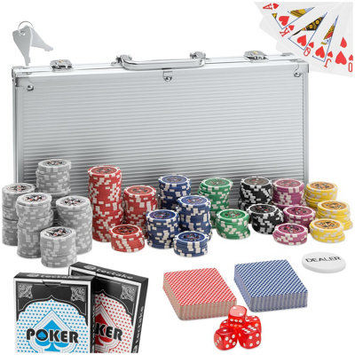Poker Set Coloured Numbered Poker Chips Cards Deck Dice Dealer button ...