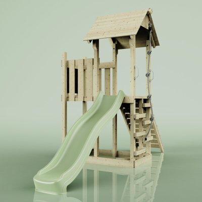 POLARPLAY BALCONY TOWER KIDS WOODEN CLIMBING FRAME WITH SLIDE - UNA SAGE