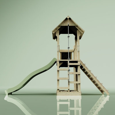 POLARPLAY BALCONY TOWER KIDS WOODEN CLIMBING FRAME WITH SLIDE - UNA SAGE
