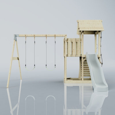 PolarPlay Balcony Tower Kids Wooden Climbing Frame with Swing and Slide ...