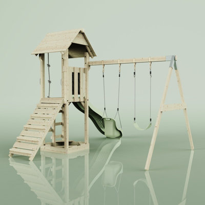 PolarPlay Tower Kids Wooden Climbing Frame with Swing and Slide - Swing ...