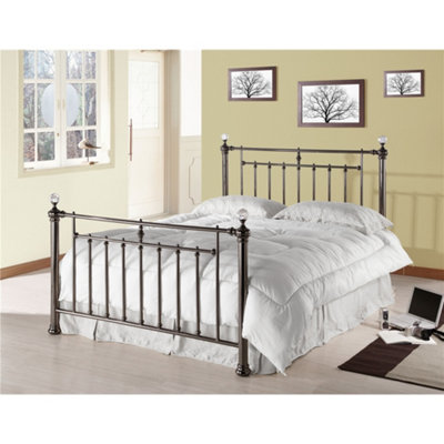 Polished Black Nickel Metal Bed Frame Featuring Crystal Effect Finials ...