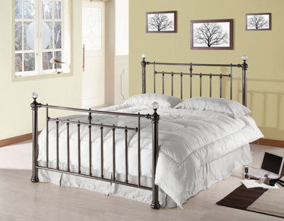 Polished Black Nickel Metal Bed Frame Featuring Crystal Effect Finials ...