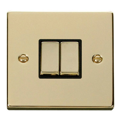 Polished Brass 10A 2 Gang 2 Way Ingot Light Switch - Black Trim - SE ...