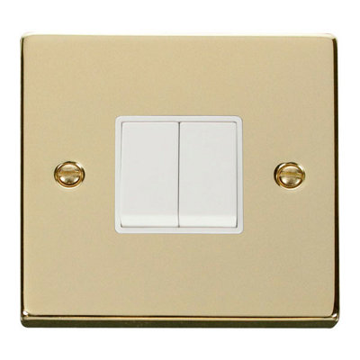 Polished Brass 10A 2 Gang 2 Way Light Switch - White Trim - SE Home ...