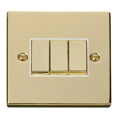 Polished Brass 10A 3 Gang 2 Way Ingot Light Switch - White Trim - SE ...