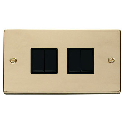 Polished Brass 10A 4 Gang 2 Way Light Switch - Black Trim - SE Home ...