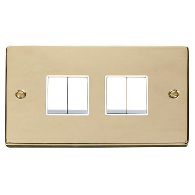 Polished Brass 10A 4 Gang 2 Way Light Switch - White Trim - SE Home ...
