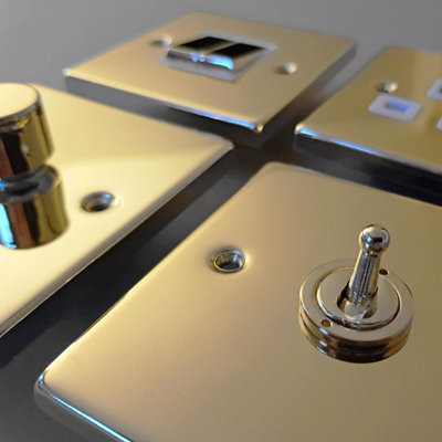 Polished Brass 2 Gang 13A Twin Double Switched Plug Socket - White Trim ...