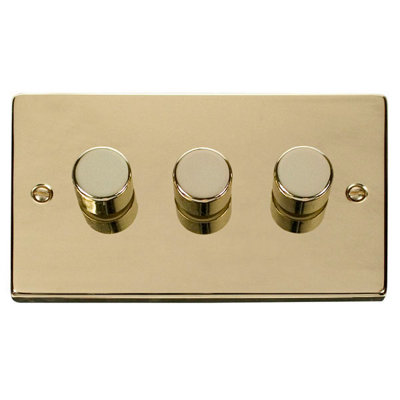 Polished Brass 3 Gang 2 Way LED 100W Trailing Edge Dimmer Light Switch ...