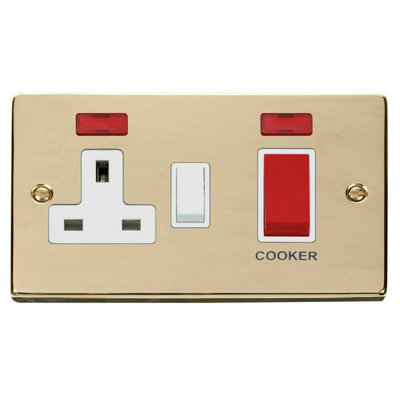Polished Brass Cooker Control 45A With 13A Switched Plug Socket & 2 ...
