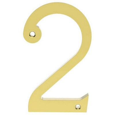 Polished Brass Door Number 2 75mm Height 4mm Depth House Numeral Plaque
