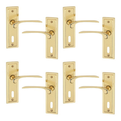 Polished Brass, Keyhole, Set of 4 - URFIC Como Dual Lever Door Handles