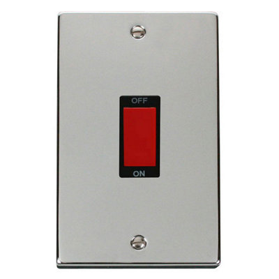 Polished Chrome 2 Gang Size 45A Switch - Black Trim - SE Home