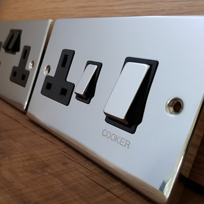 Polished Chrome 2 Gang Size 45A Switch - Black Trim - SE Home