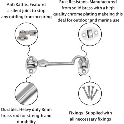 Polished Chrome Cabin Hook And Eye 100mm