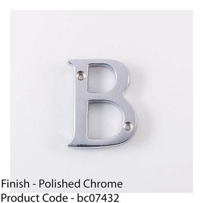 Polished Chrome Door Letter B - 53mm Height 4mm Depth House Letter ...