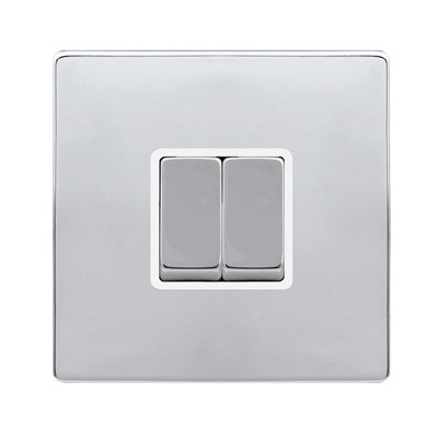 Polished Chrome Screwless Plate 10A 2 Gang 2 Way Ingot Light Switch ...
