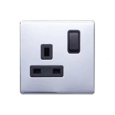 Polished Chrome Screwless Plate 13A 1 Gang Switched Plug Socket, Double ...